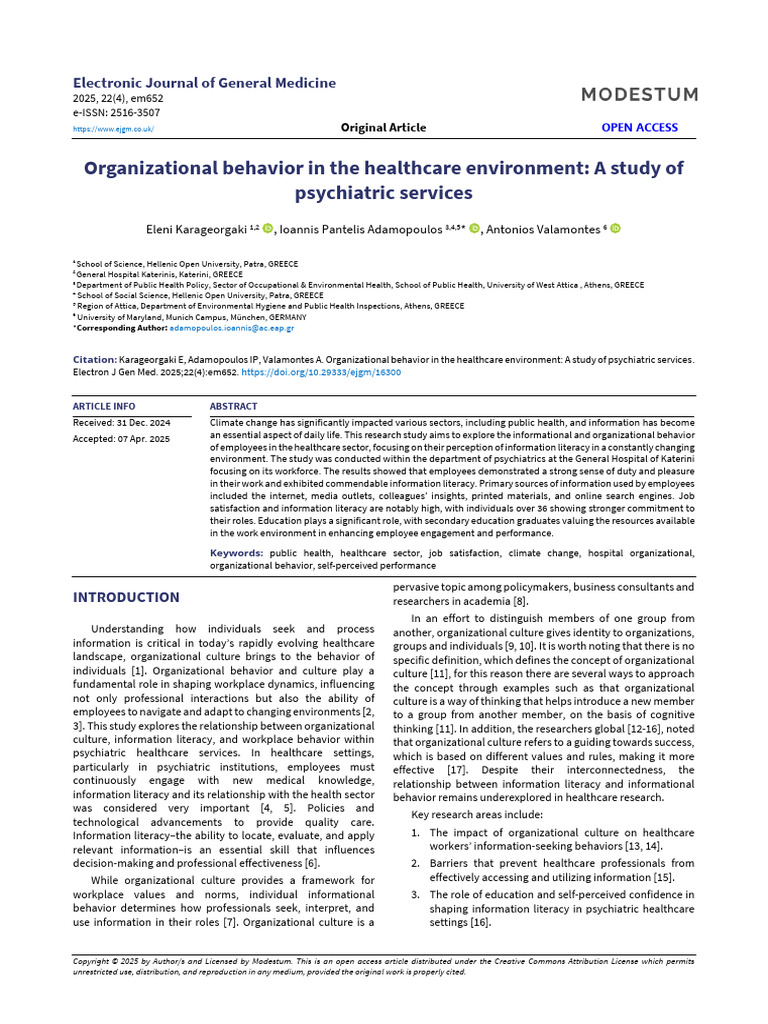 Organizational Behavior in The Healthcare Environment A Study of ...