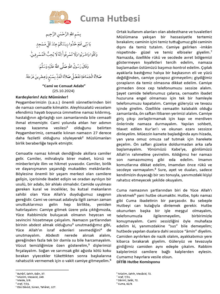 Hutbe TR 20241025 | PDF