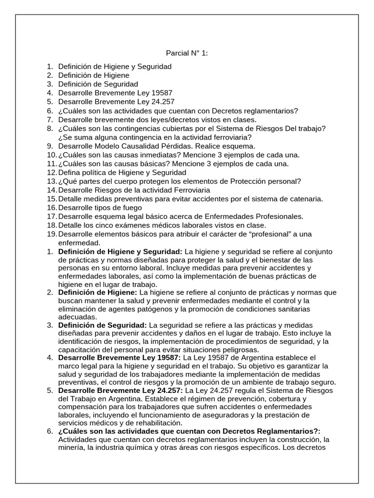 Preguntas GUIA | PDF | Seguridad y salud ocupacional | Higiene