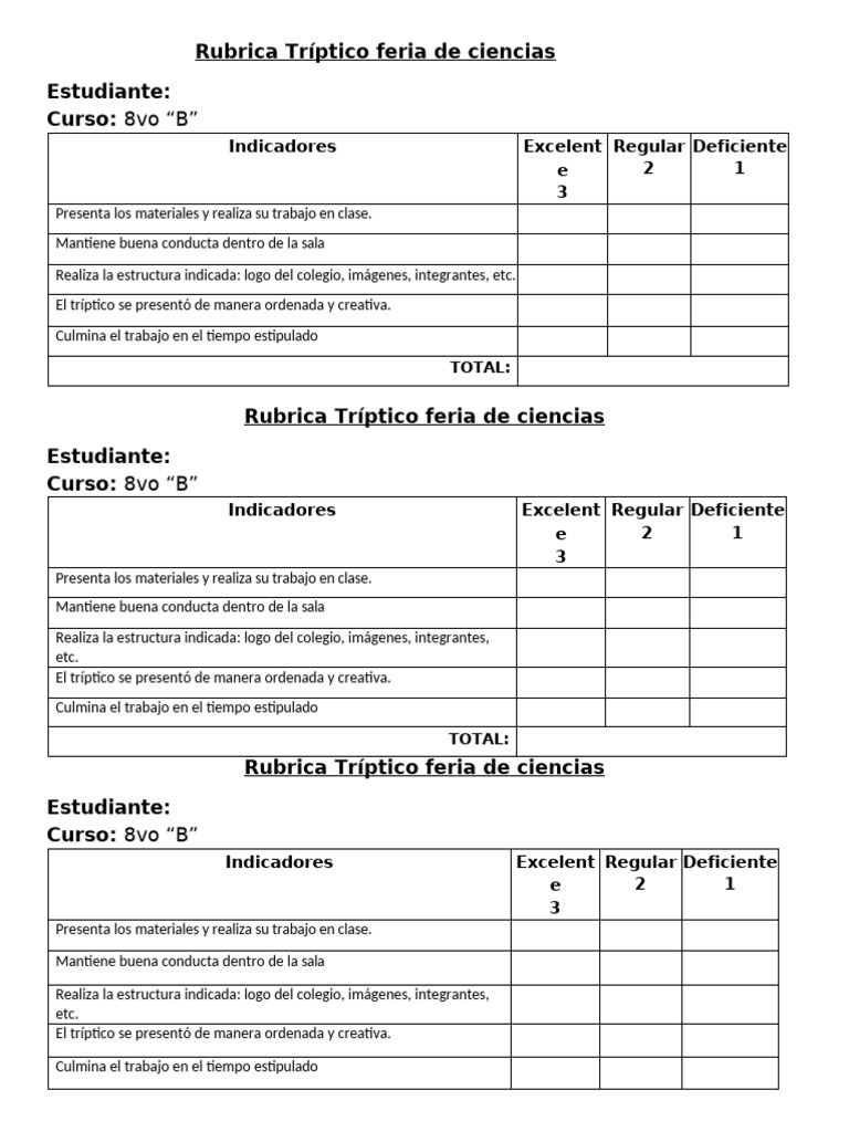 Rubrica Tríptico Feria de Ciencias | PDF