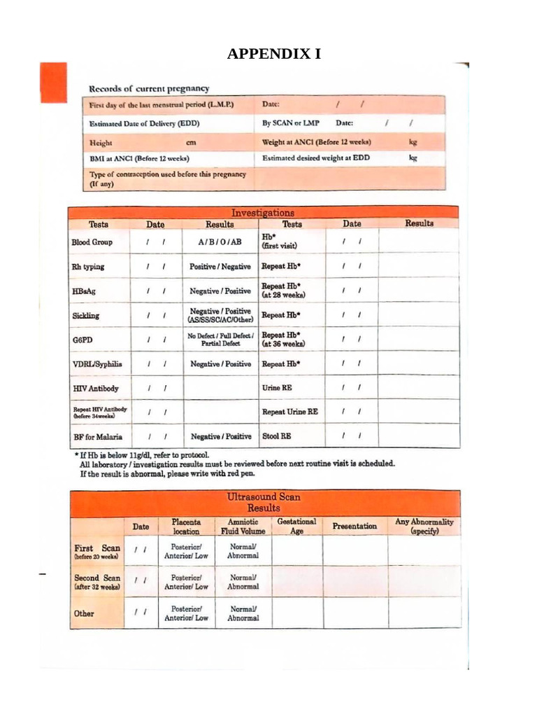 Appendix I Records of Current Pregnancy | PDF