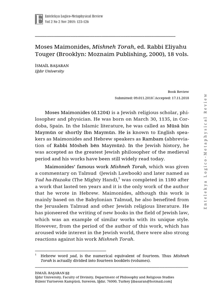 Mishneh Torah by M Maimonides | PDF | Maimonides | Torah