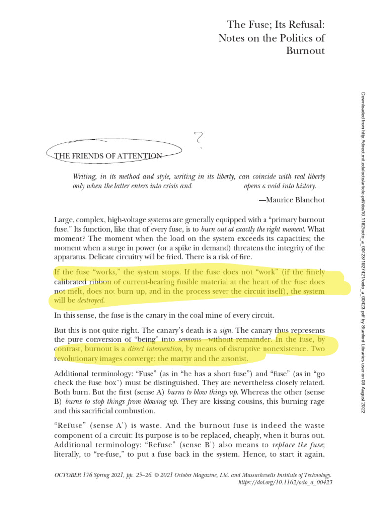 Friends of Attention, The Fuse Its Refusal - Notes On The Politics of ...