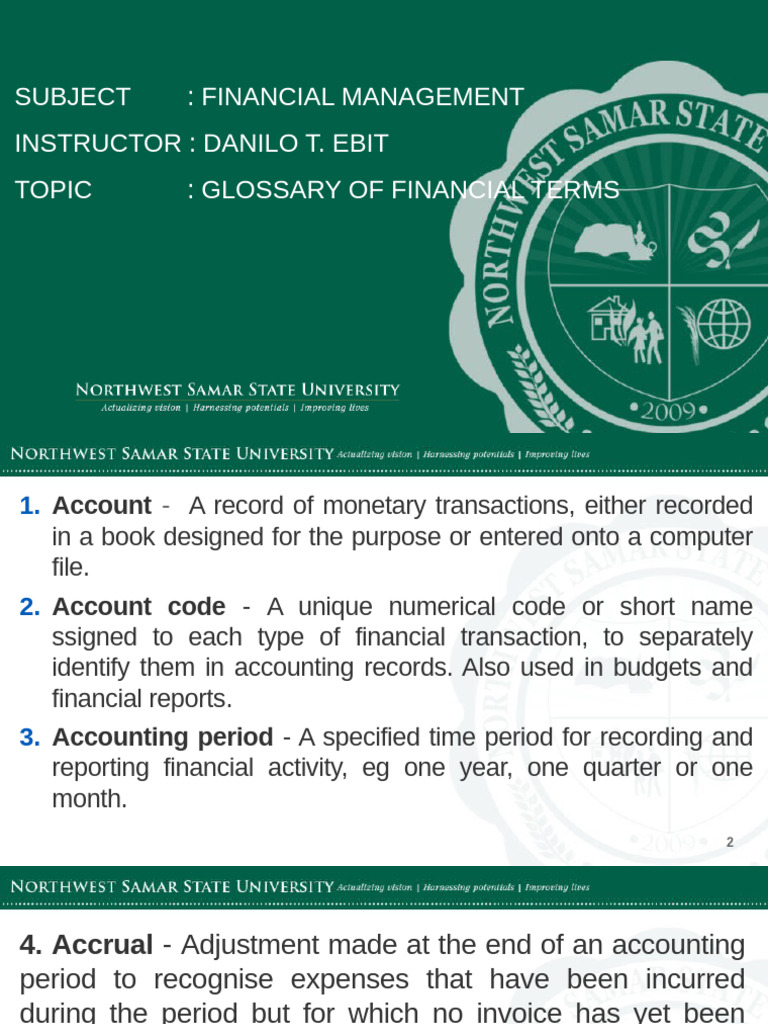 Financial Management Terms Glossary | PDF | Debits And Credits | Book Value