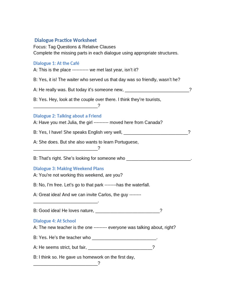 Dialogue_Practice_Worksheet | PDF