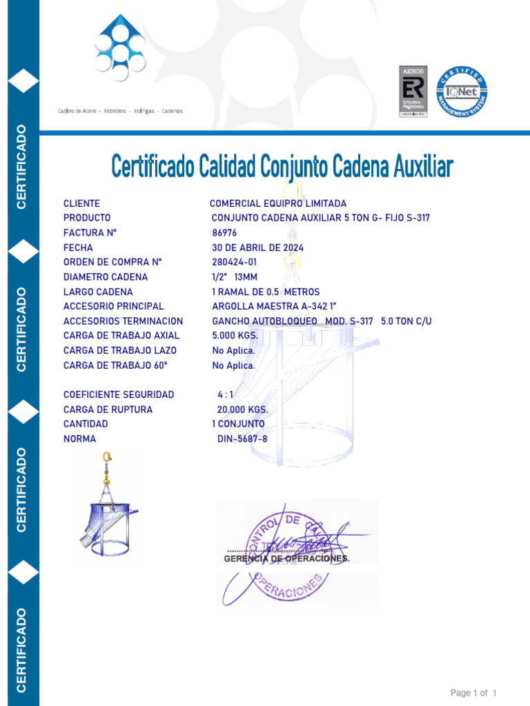 Conjunto Cadena Auxiliar 5 Ton G-Fijo S-317 | PDF