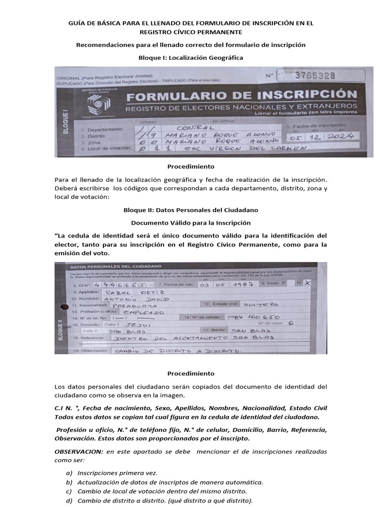 00 Guia de Instrucción para El Llenado Del Formulario de Inscripcion en El Registro Civico ...