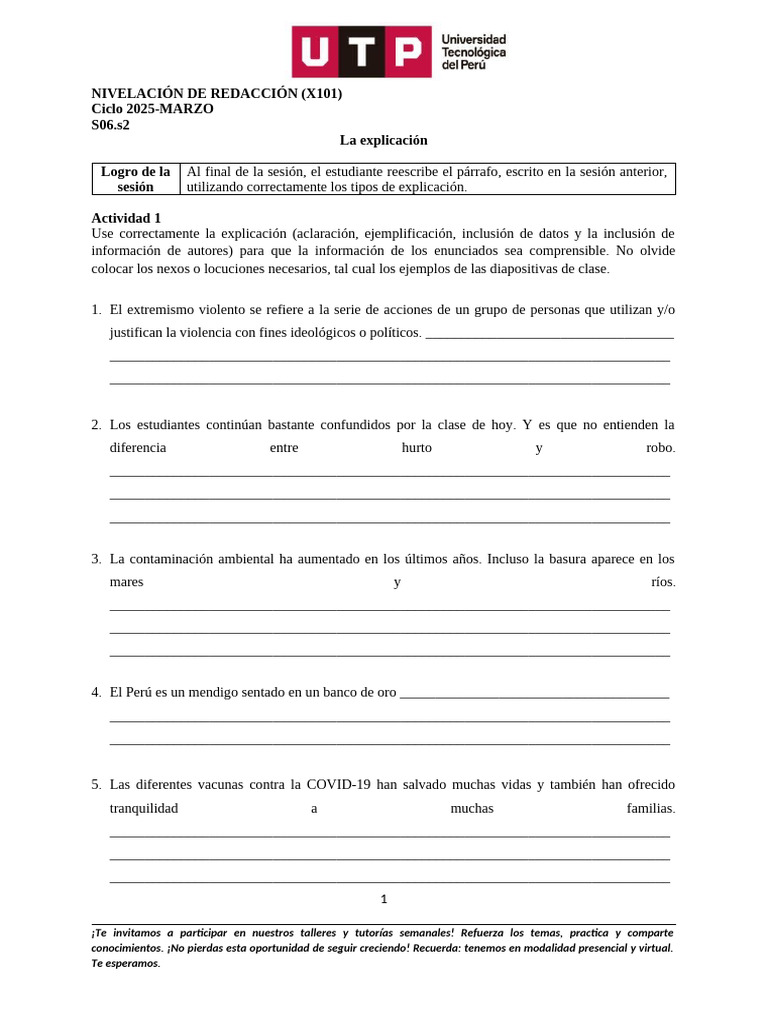 S06.s2 - La Explicación (Material de Actividades) | PDF