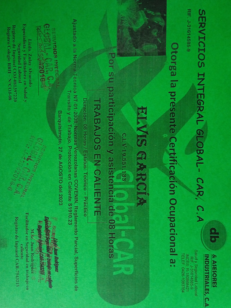 Certificado en Caliente - Elvis Garcia | PDF