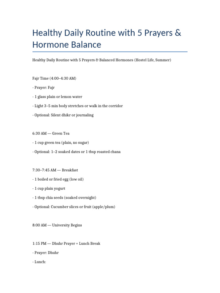 Healthy Routine With Prayers | PDF