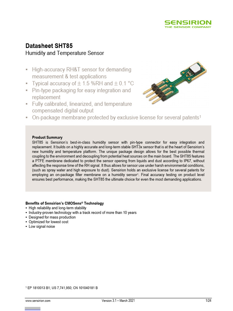 Sensirion Humidity Sensors sht85 Datashe | PDF | Booting | Transmission Control Protocol