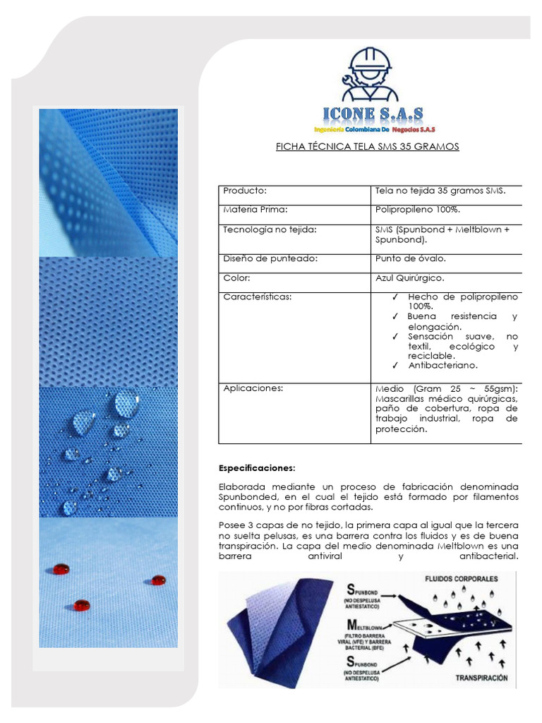 Ficha Técnica Tela SMS 35 Gramos-Tapabocas | PDF