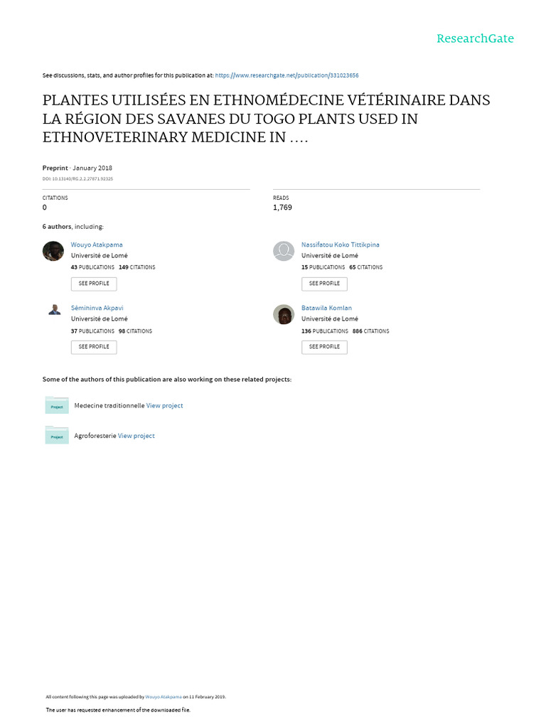 Plantes en ethnomédecine vétérinaire au Togo | PDF | Afrique