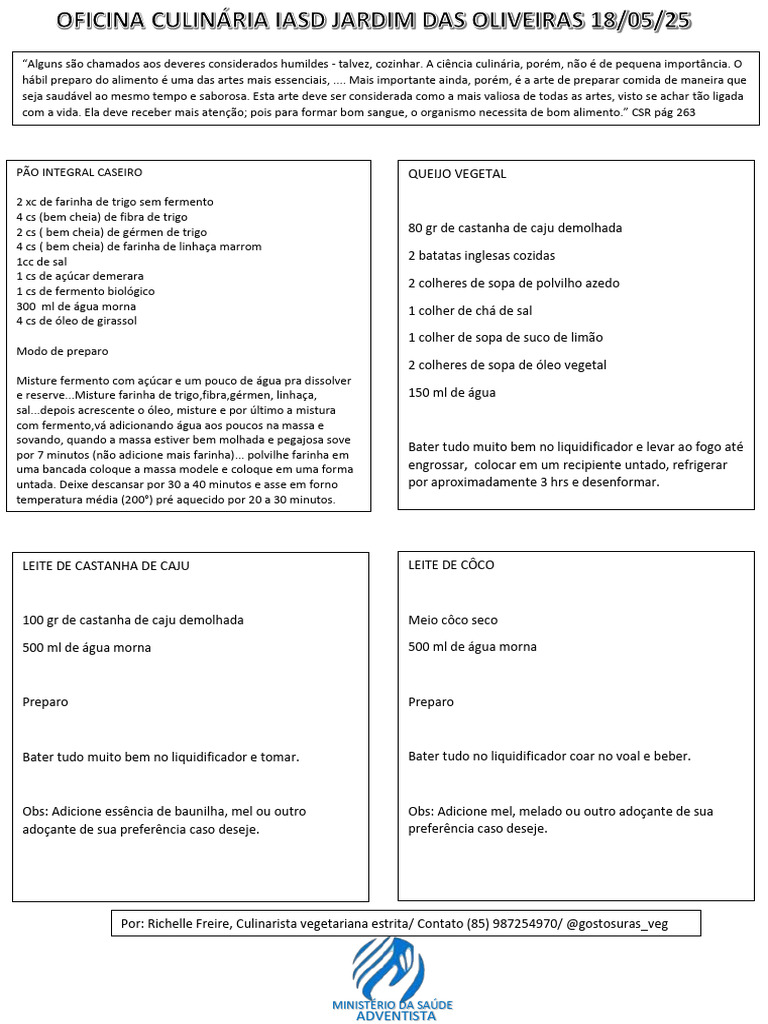 Oficina Culinária JD Das Oliveiras | PDF | Pães | Alimentos