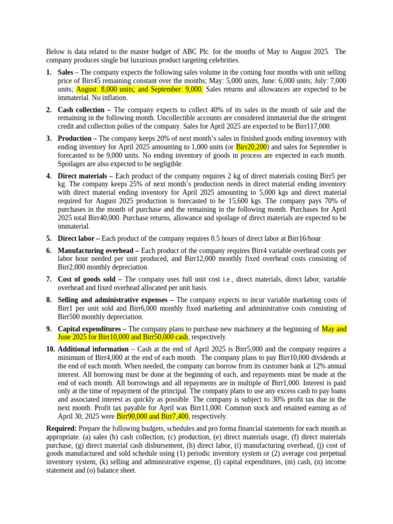 Master Budget for ABC Manufacturing Co. | PDF | Expense | Interest