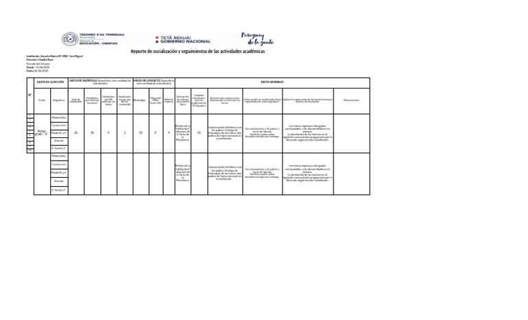 Planilla de Reporte Oficial Clau | PDF