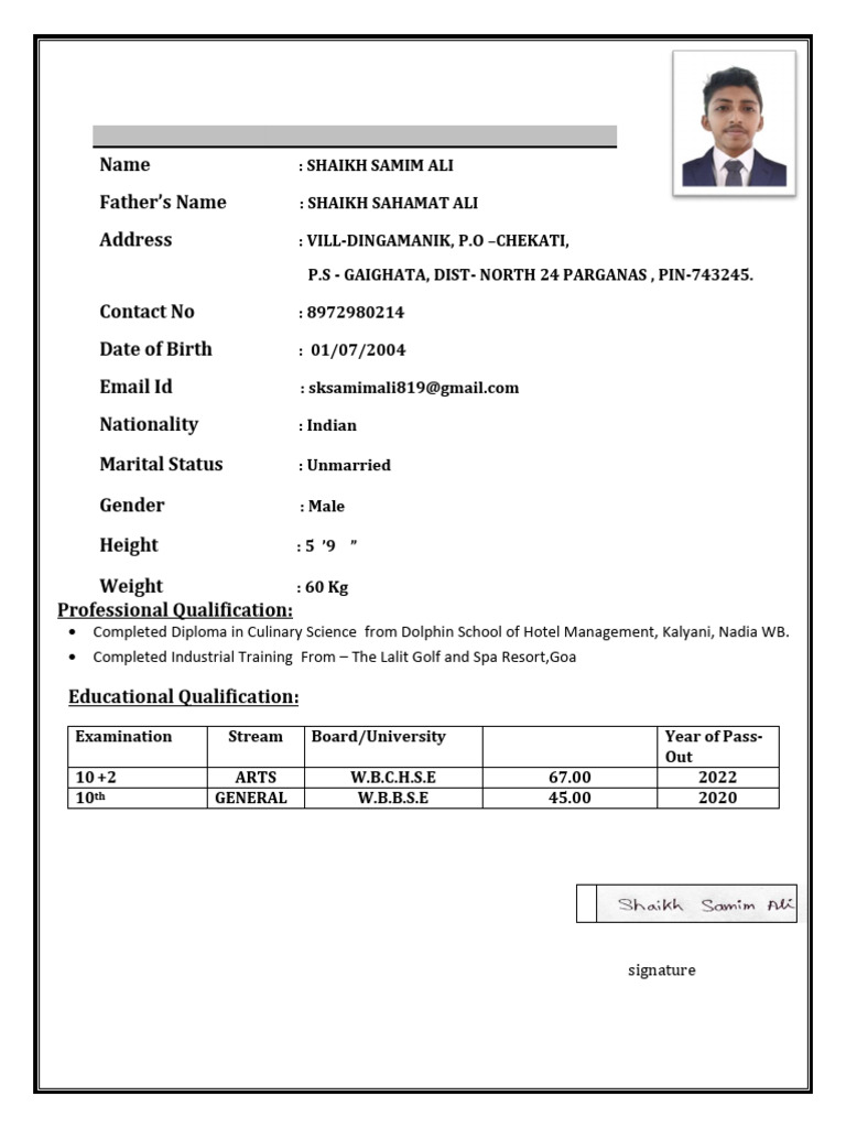 Shaikh Samim Ali CV | PDF