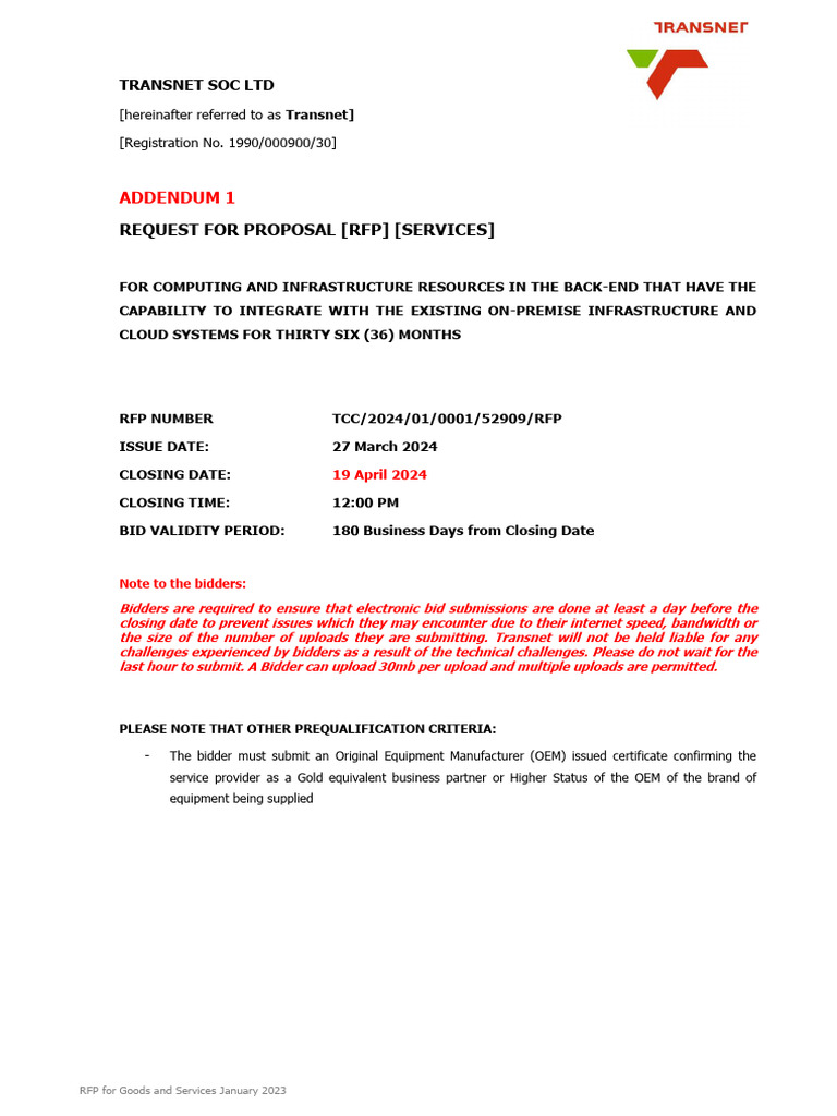 Addendum 1 - RFP Computing and Back End Infrastructure | PDF | Cloud Computing | Computer Network