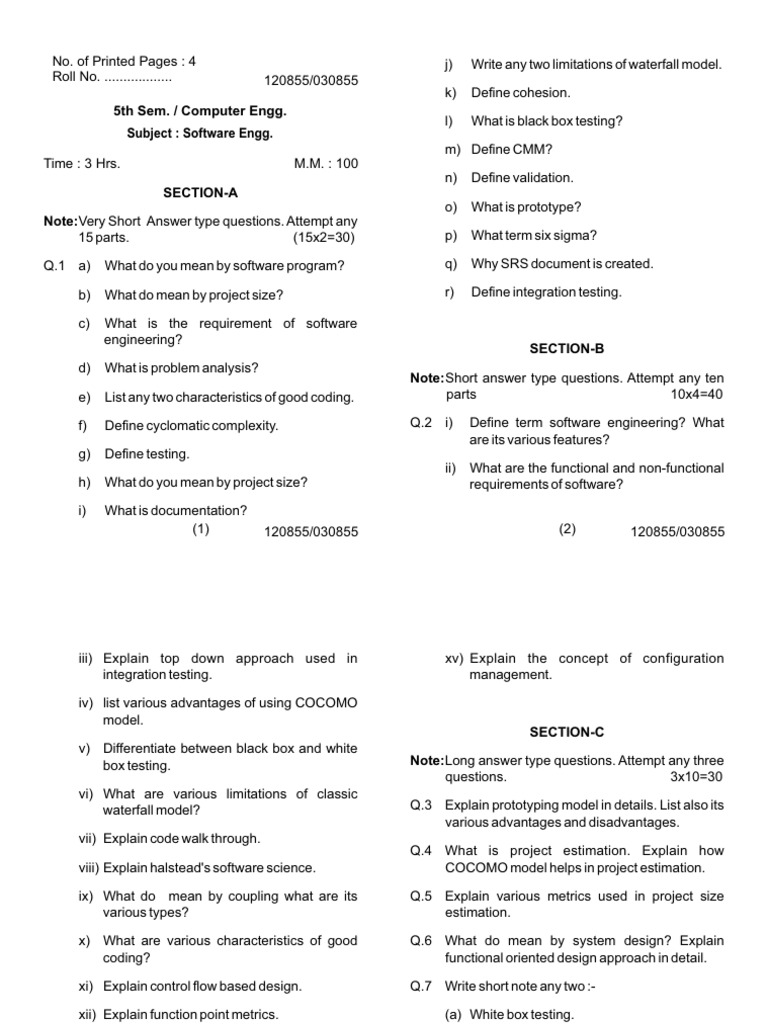 Computer It 5 Sem Software Engineering 120855 May 2018 | PDF | Computing | Systems Engineering