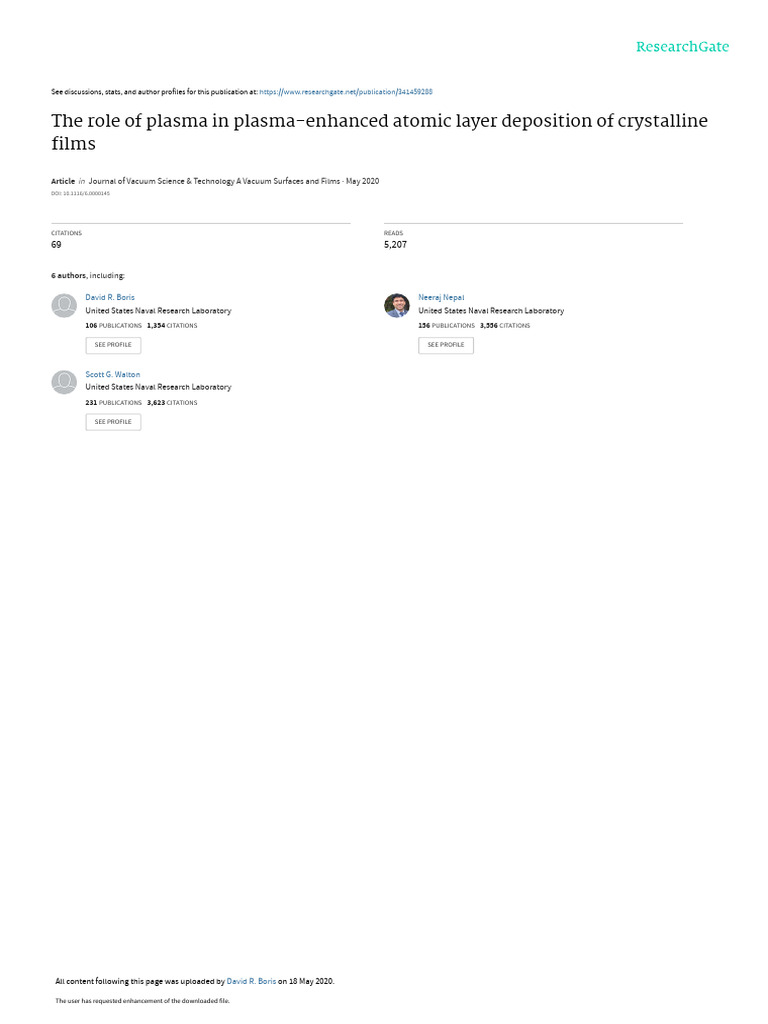 2020RoleofPlasmainPEALDCystallineFilms | PDF | Plasma (Physics) | Ion