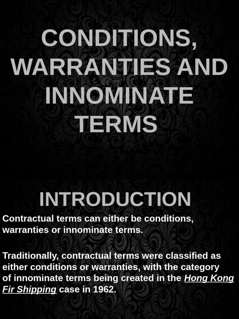 Conditions, Warranties and Innominate Terms | PDF | Contractual Term ...