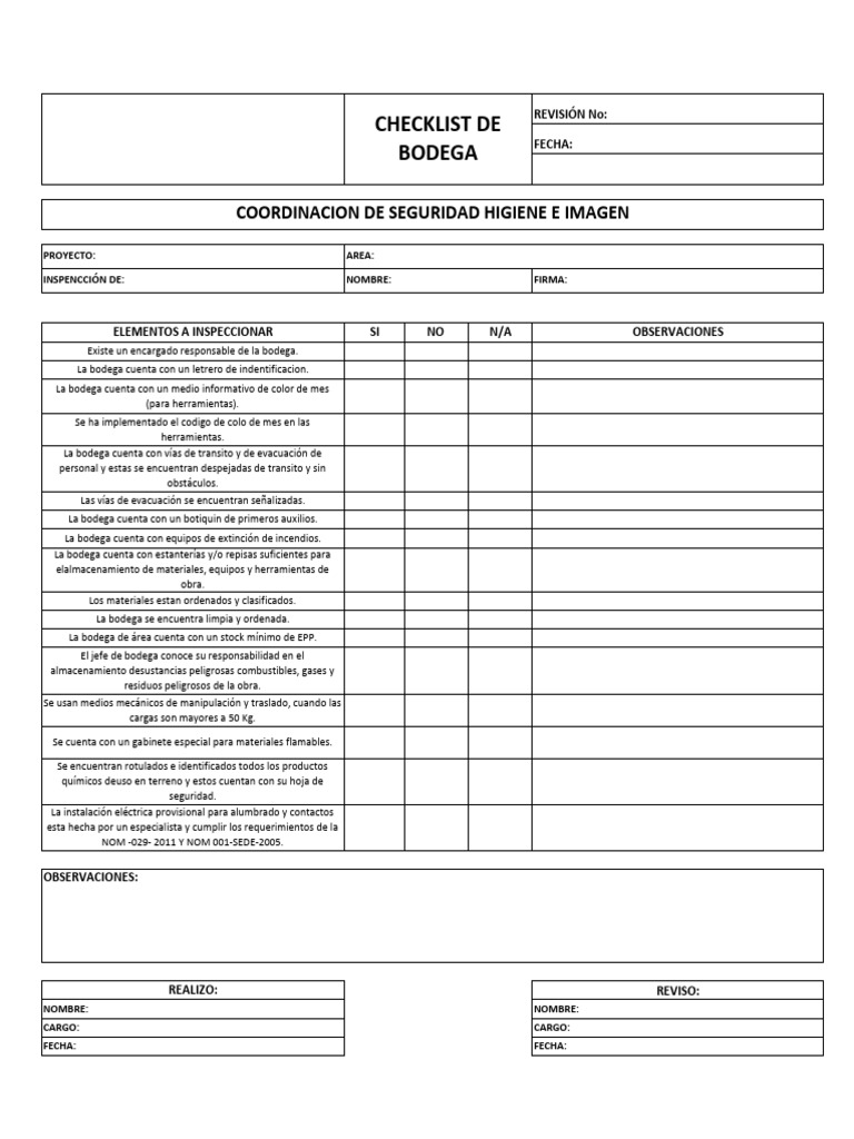 Check List Bodegas | PDF