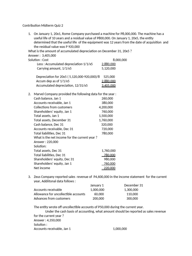 Midterm Quiz 2 Answer Key | PDF | Expense | Depreciation
