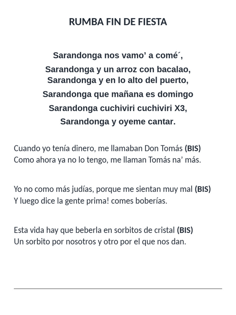 Rumba Fin de Fiesta Letras | PDF