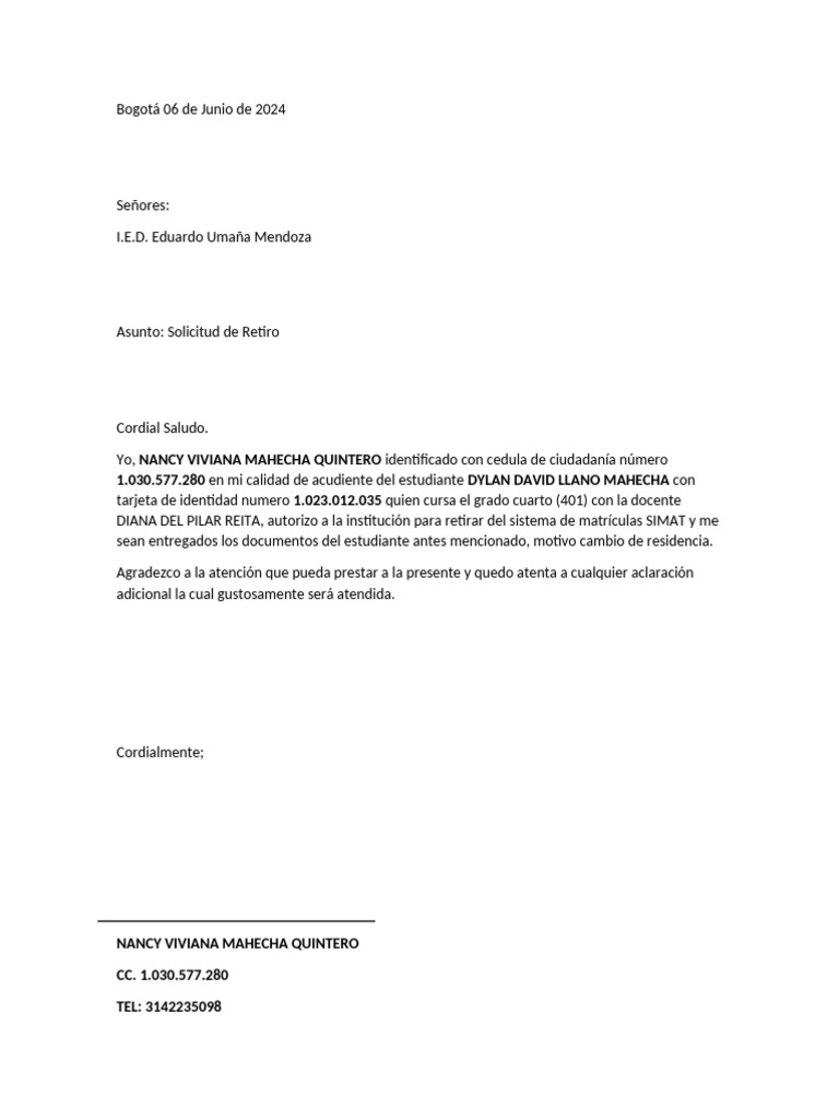 Solicitud Retiro | PDF