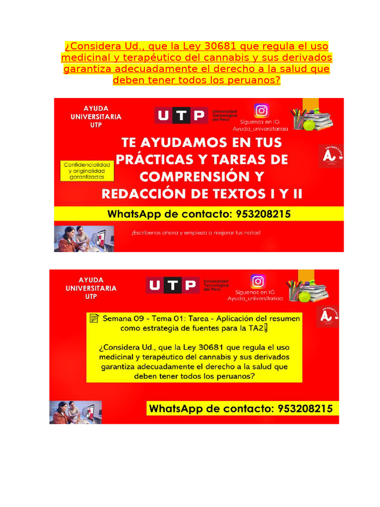 Considera Ud., Que La Ley 30681 Que Regula El Uso Medicinal y Terapéutico Del Cannabis y Sus ...