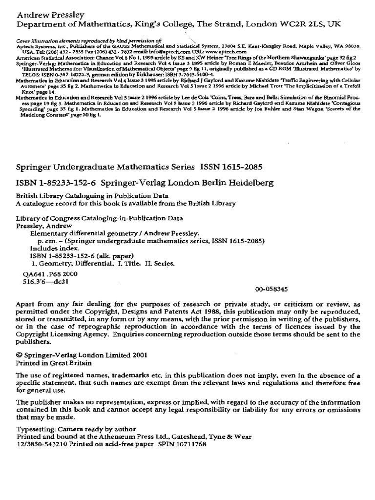 (Springer Undergraduate Mathematics Series) Andrew Pressley ...