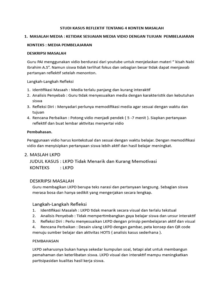 Studi Kasus Reflektif Tentang 4 Konten Masalah | PDF