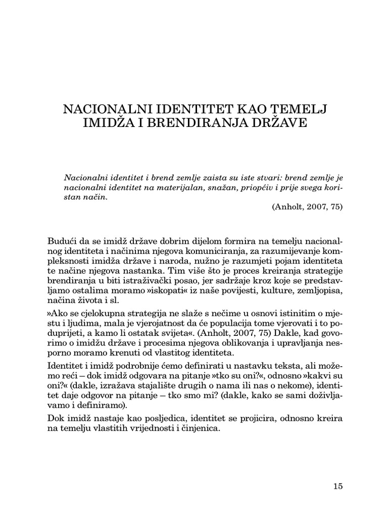 Nacionalni Identitet Kao Temelj Imidza i Brendiranja Drzave | PDF