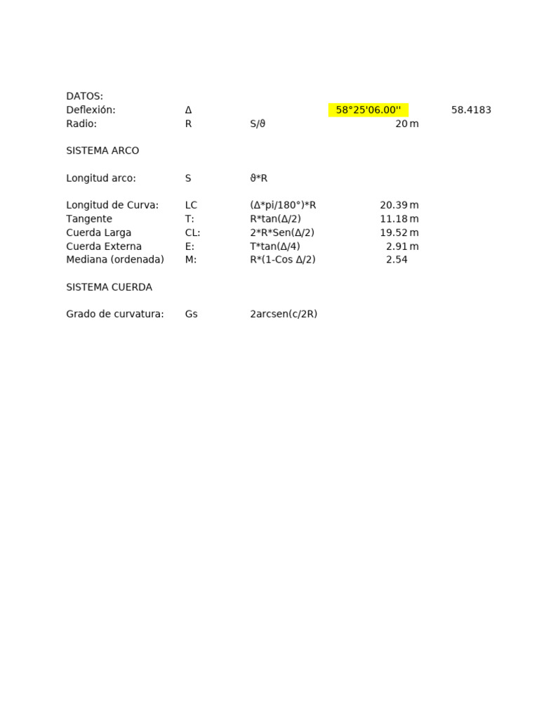 Excel Calculo Curva Simple | PDF | Curva | Espacio