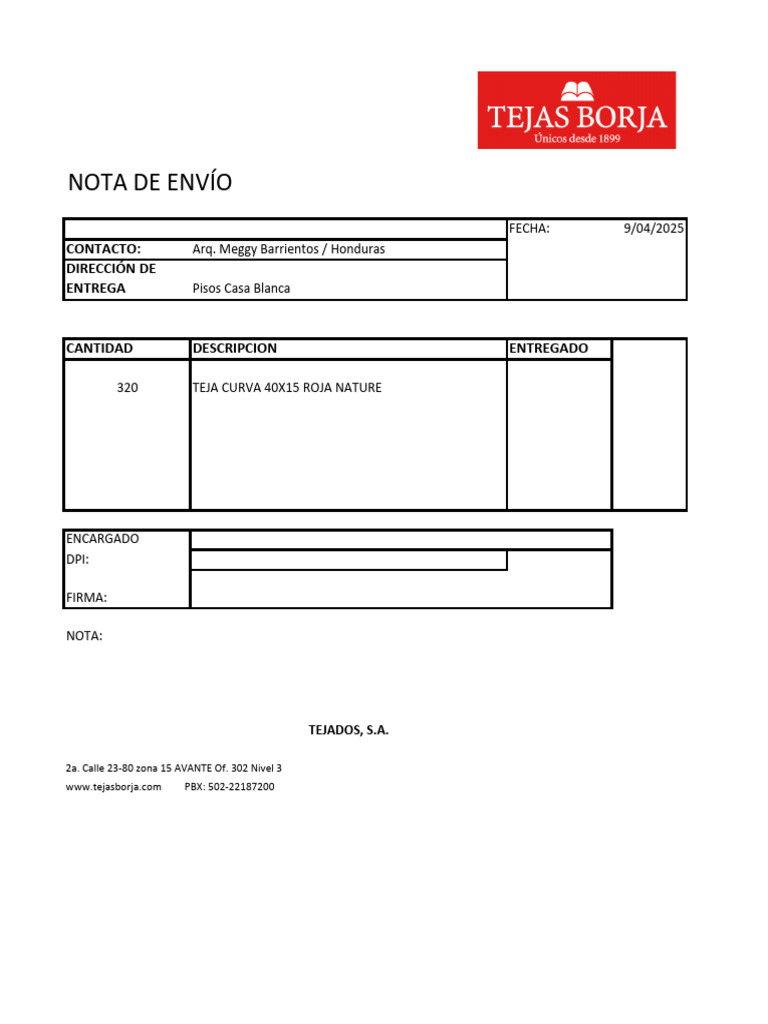 Nota de Envã - o Arq. Meggy Barrientos Hon 8abr25 | PDF