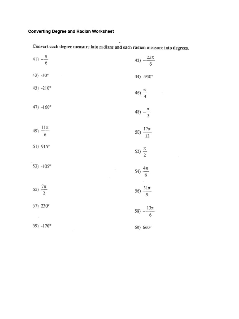 Grisel Rodriguez - Converting Degree and Radian Worksheet | PDF