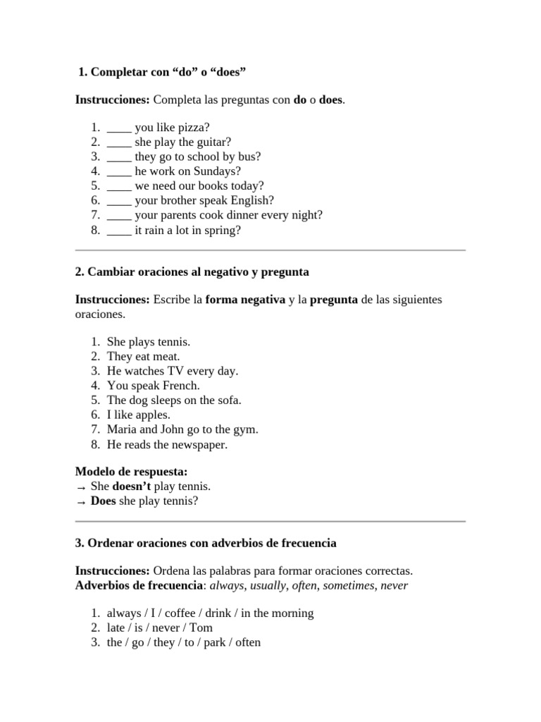 Actividades Presente Simple | PDF