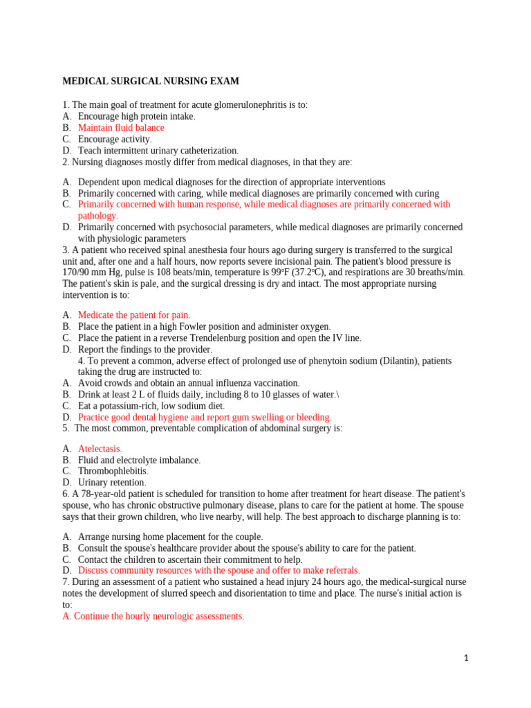 Medical Surgical Nursing Exam | PDF | Wound Healing | Burn