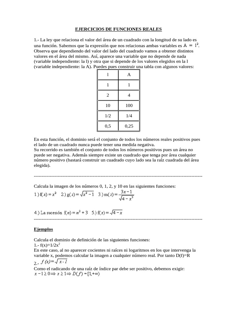 Ejercicios de Funciones Reales | PDF | Número Real | Función (Matemáticas)