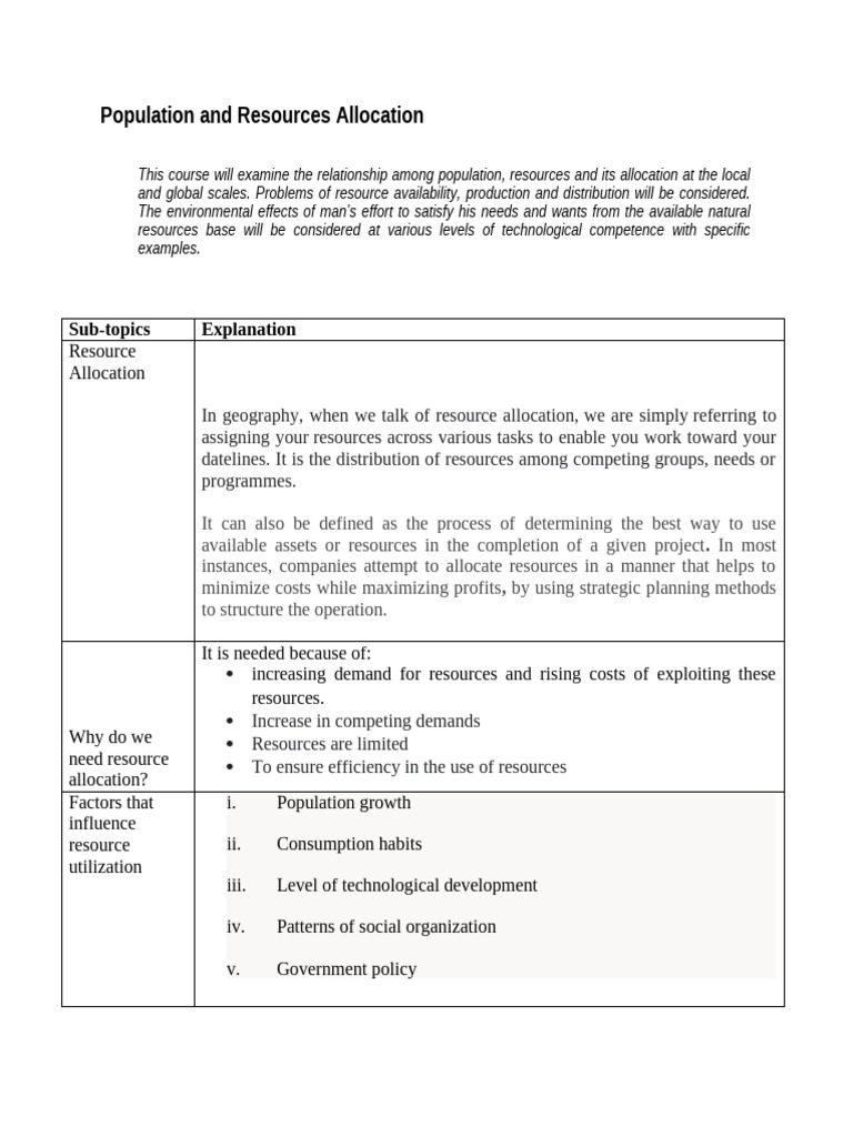 Population Resource Allocation-Jottings | PDF | Environmental ...