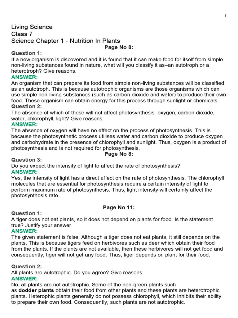 Living Science Class 7 Science Chapter 1 - Nutrition in Plants | PDF ...
