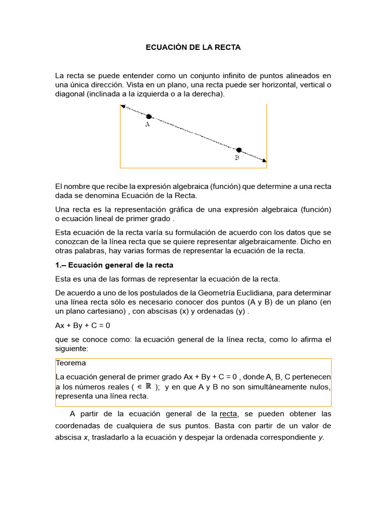 Ecuación de la Recta: Tipos y Cálculos | PDF | Línea (geometría ...