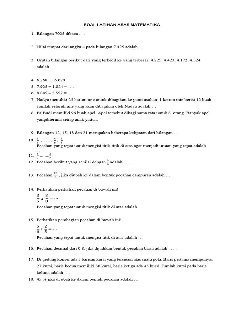 Soal Latihan Asas Matematika | PDF