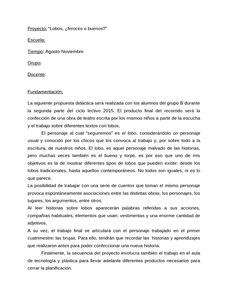 Sala 5 Proyecto Lobos | PDF