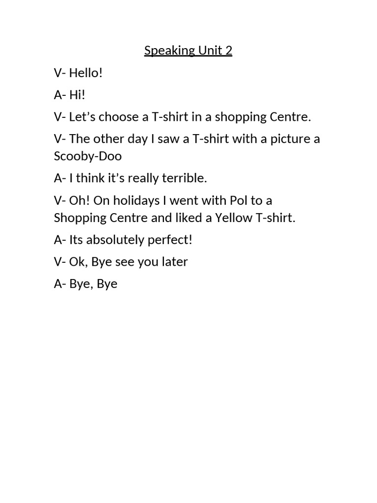 Speaking Unit 2 | PDF