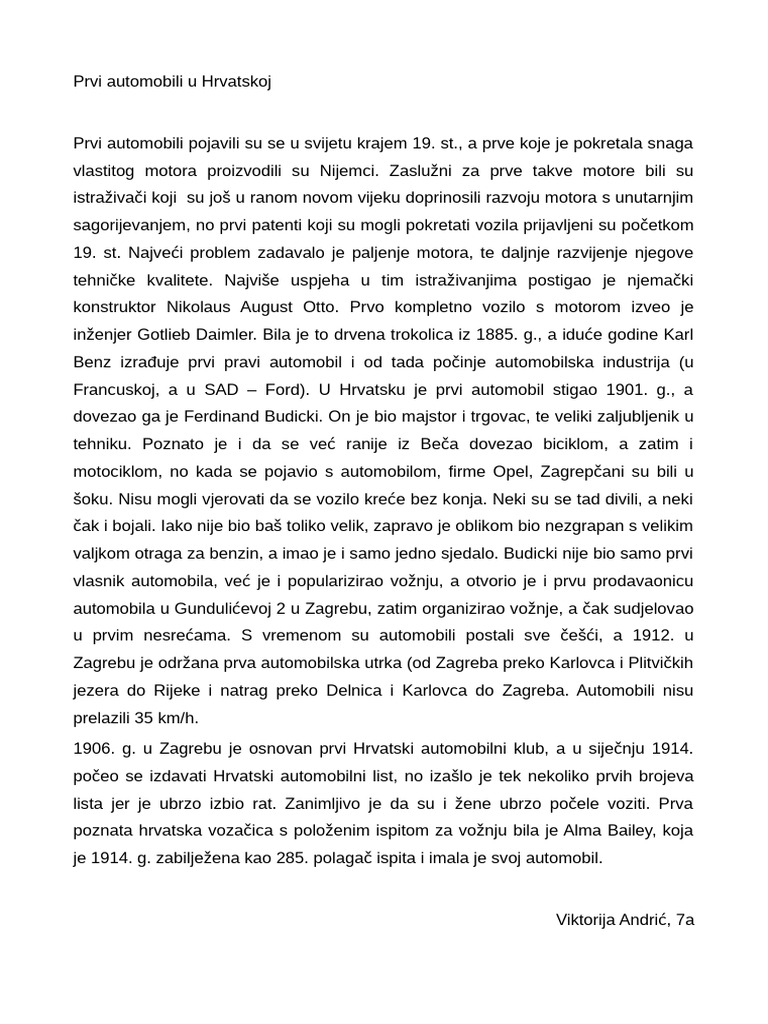 Prvi automobili u Hrvatskoj Viktorija | PDF