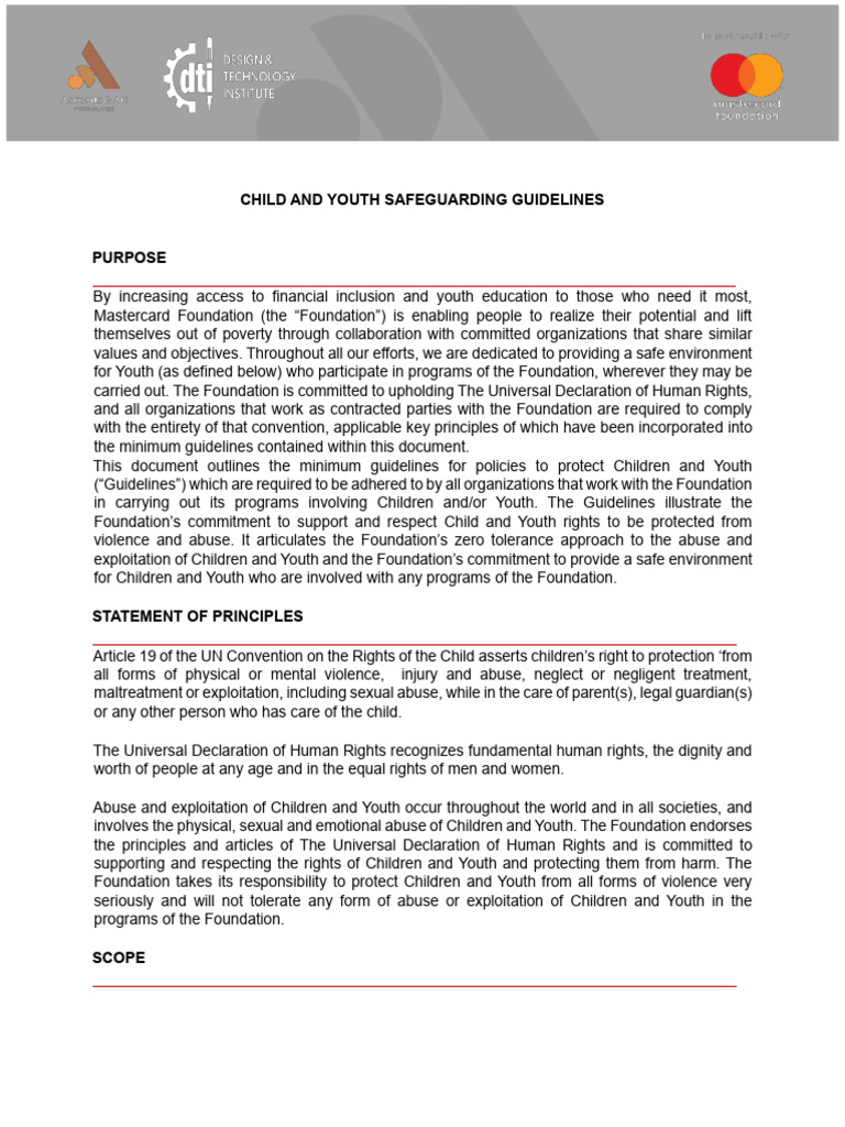Child & Youth Safeguarding Guidelines (Mastercard Foundation) | PDF ...