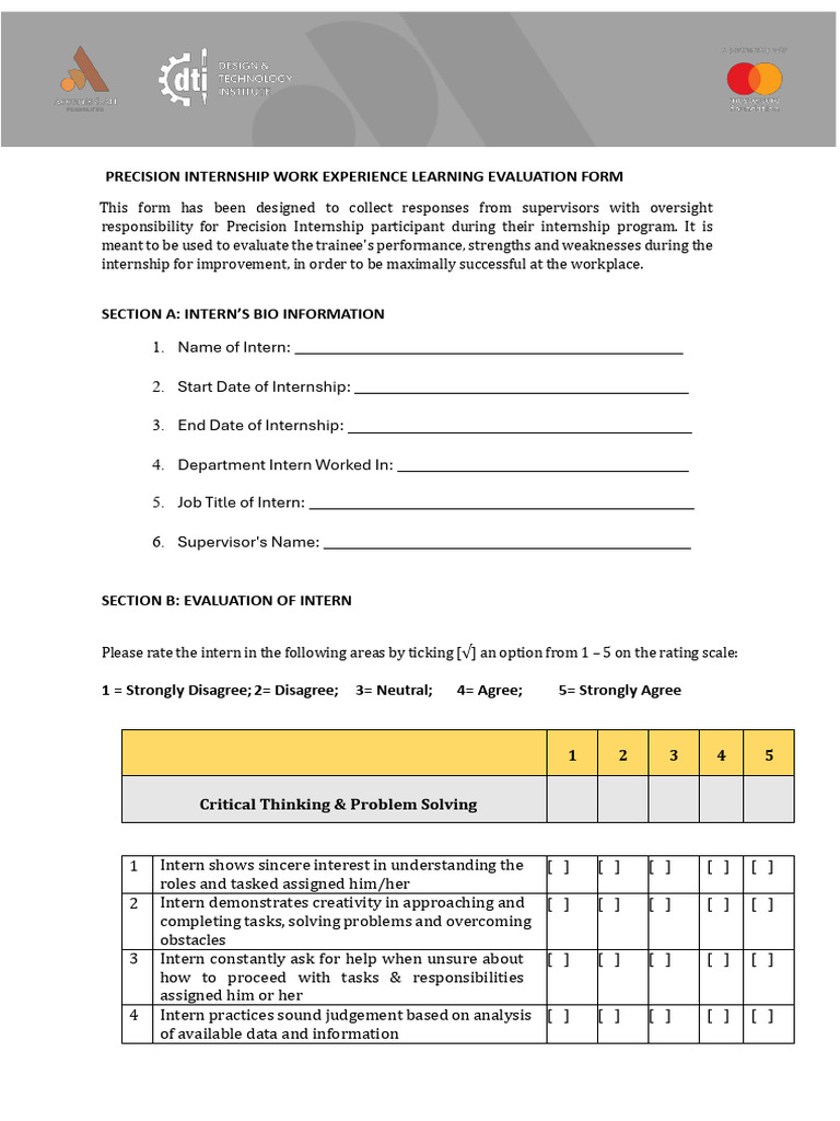 PQInternship Supervisors Evaluation Forms | PDF | Business | Cognition