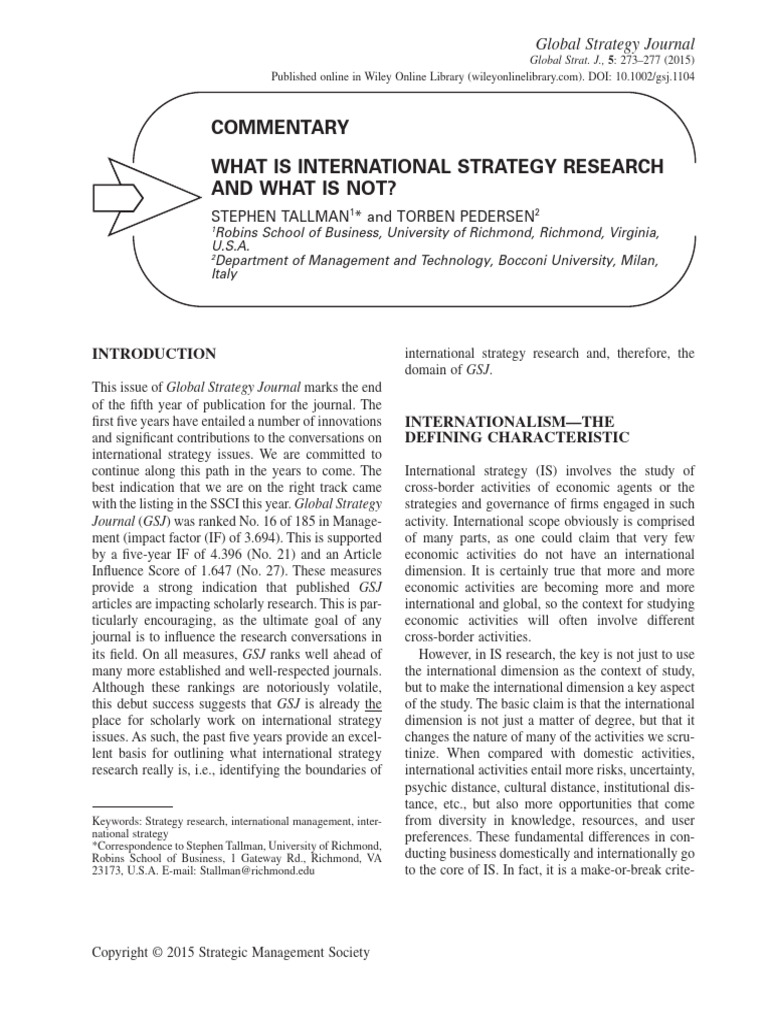 Global Strategy Journal - 2015 - Tallman - What Is International ...