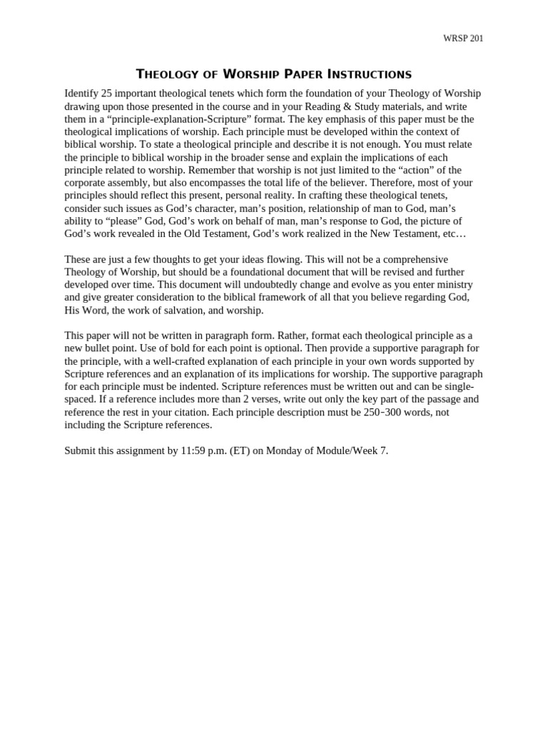 Theology of Worship Paper Instructions | PDF